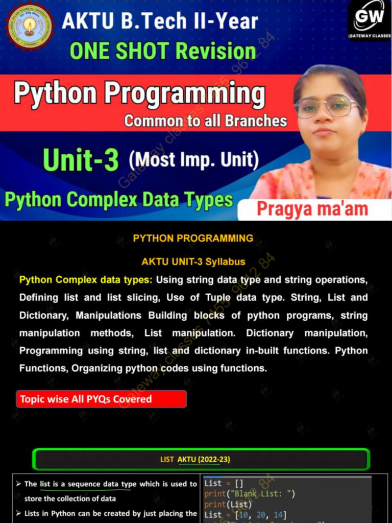 008 Python One Shot by Pragya Ma'Am Python U 3 One Shot Notes | PDF