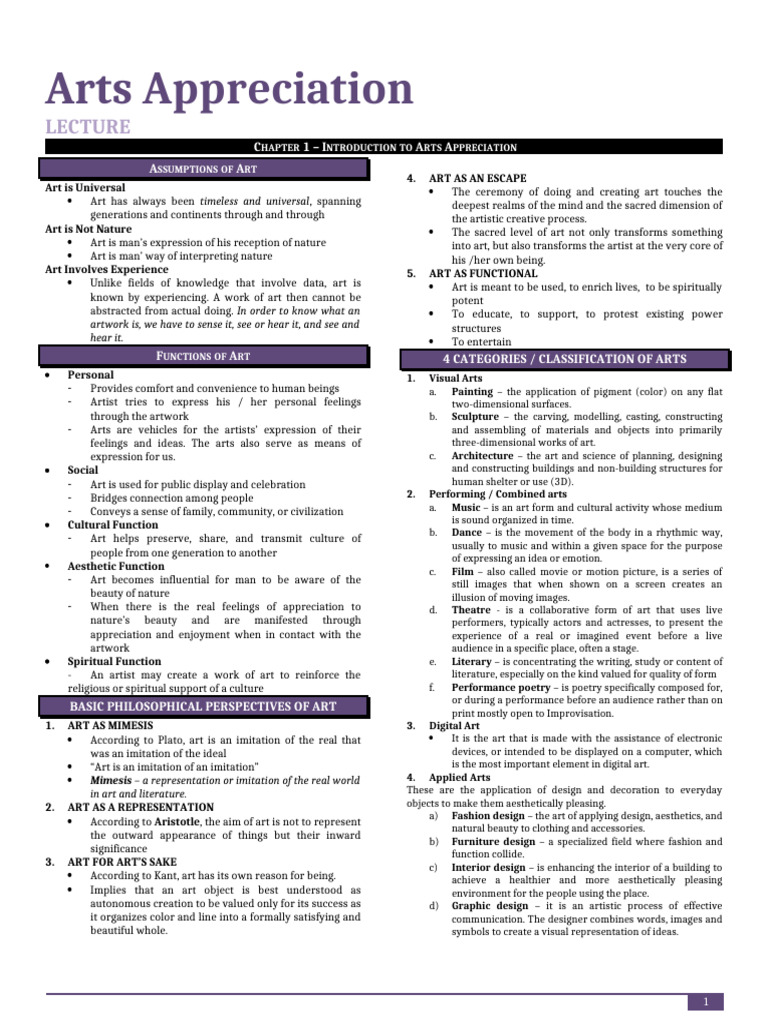 Arts Appreciation Notes | PDF