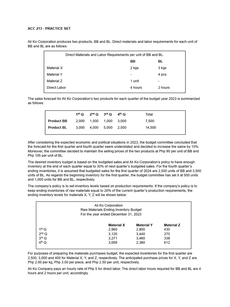 Acc 213 Practice Set | PDF