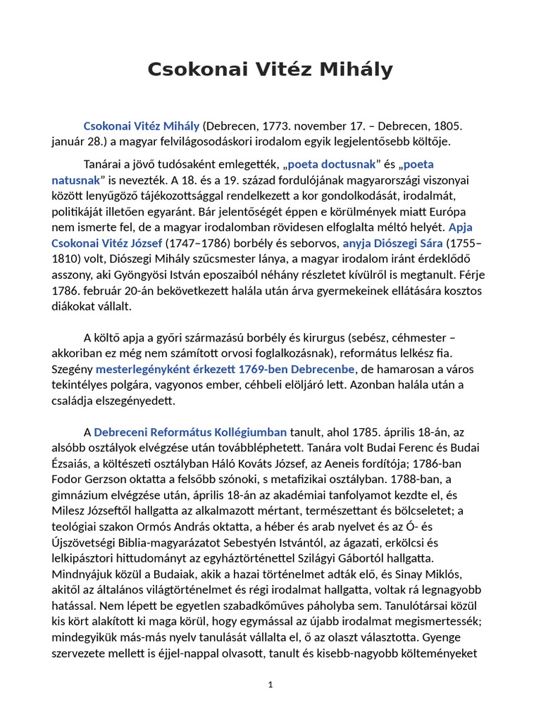 Csokonai Vitéz Mihály | PDF