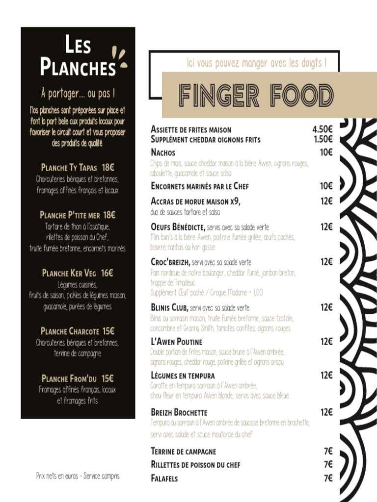 Carte Menu Awen Brew Pub | PDF