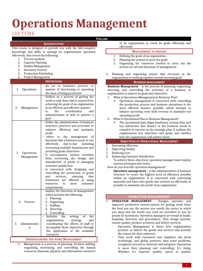 Operational Management Notes | PDF