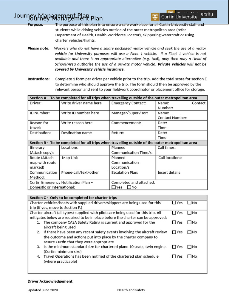 Journey Management Plan | PDF