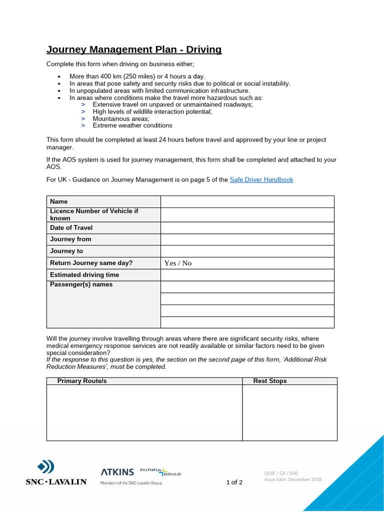 Journey Management Plan Form | PDF Journey Management Plan Form | PDF
