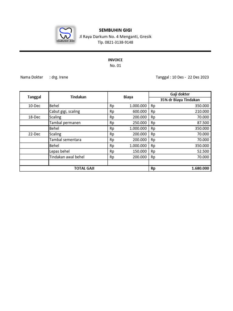 Invoice Gaji Dokter | PDF