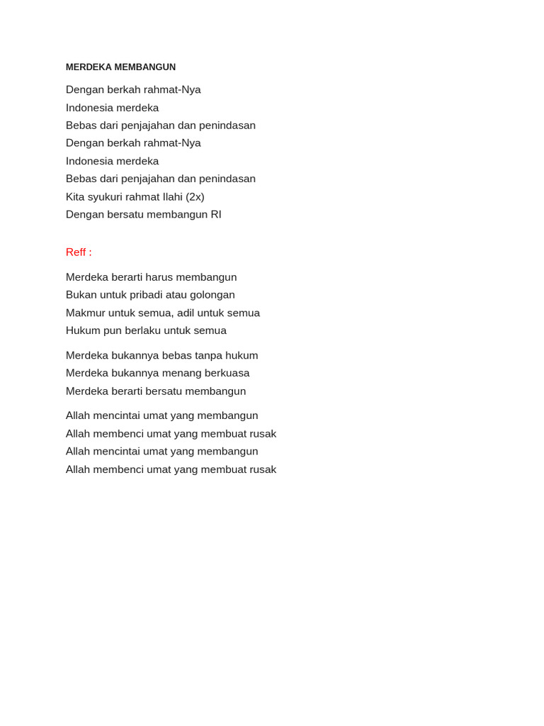 Lagu Merdeka Membangun | PDF