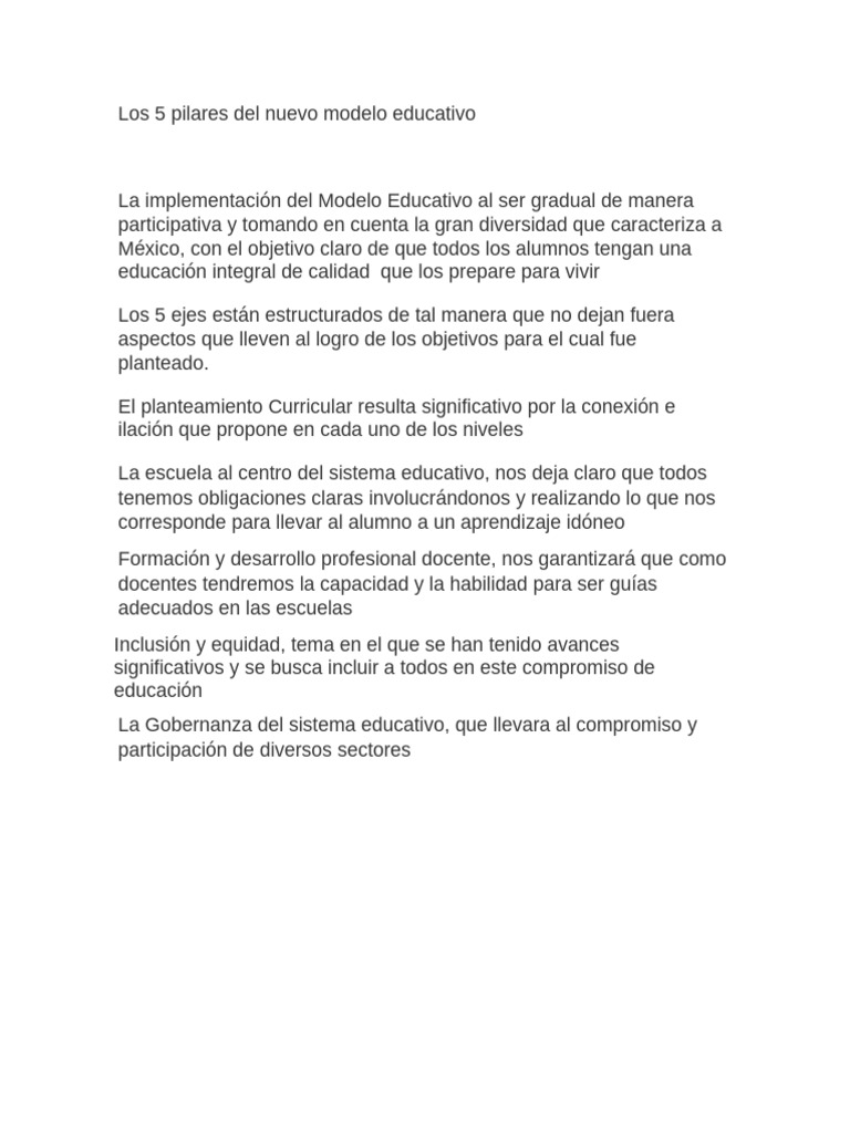 Los 5 Pilares Del Nuevo Modelo Educativo | PDF