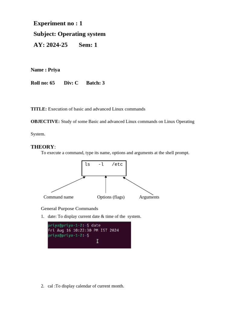 ETC 65 OS Experiment 1 | PDF
