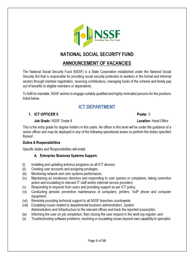 NSSF Vacancies Advert Aug 2024 | PDF