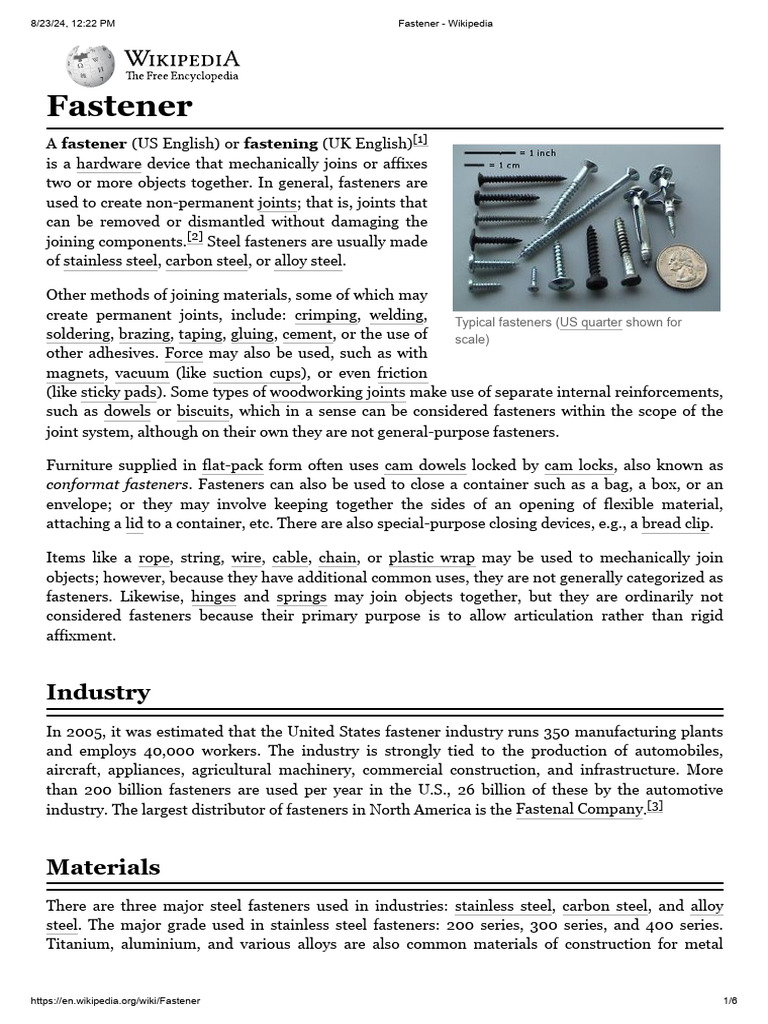 Fastener - Wikipedia | PDF