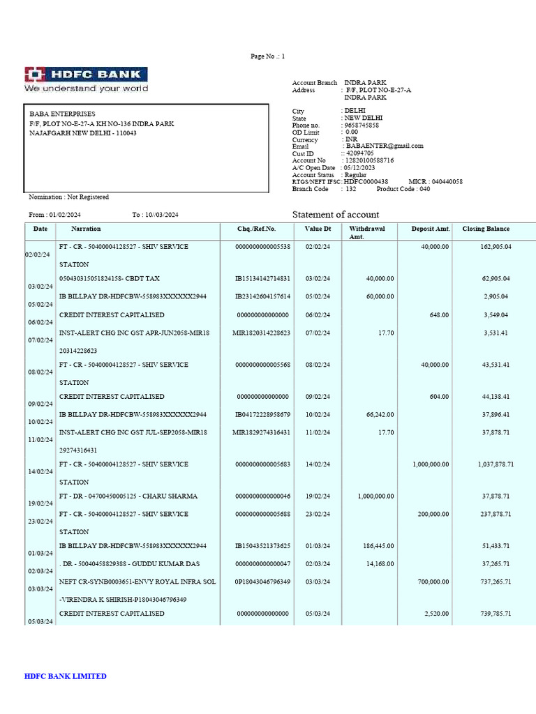 Baba Bank Statement | PDF