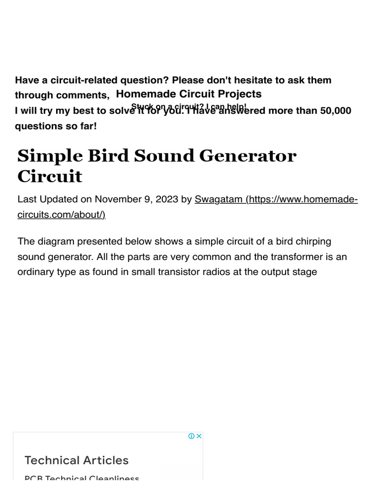 Simple Bird Sound Generator Circuit - Homemade Ci… | PDF