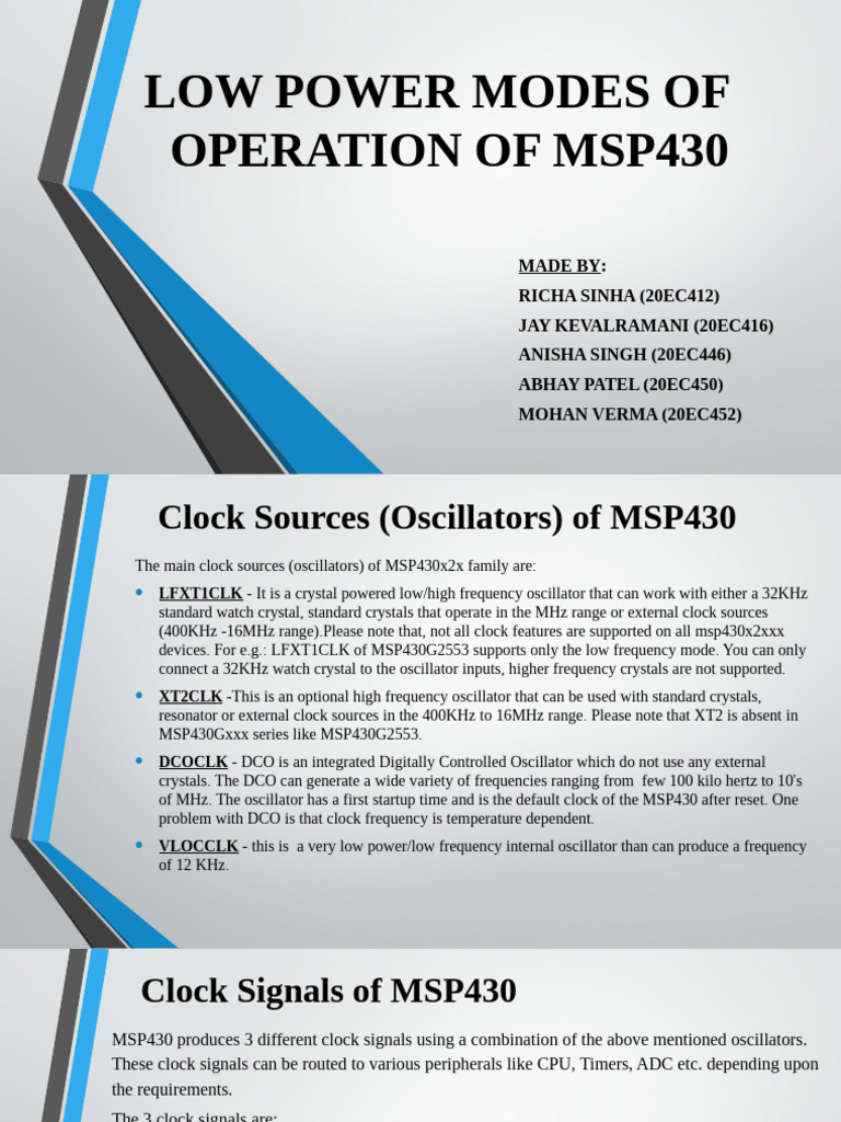 Low Power Modes of Operation of Msp430 | PDF
