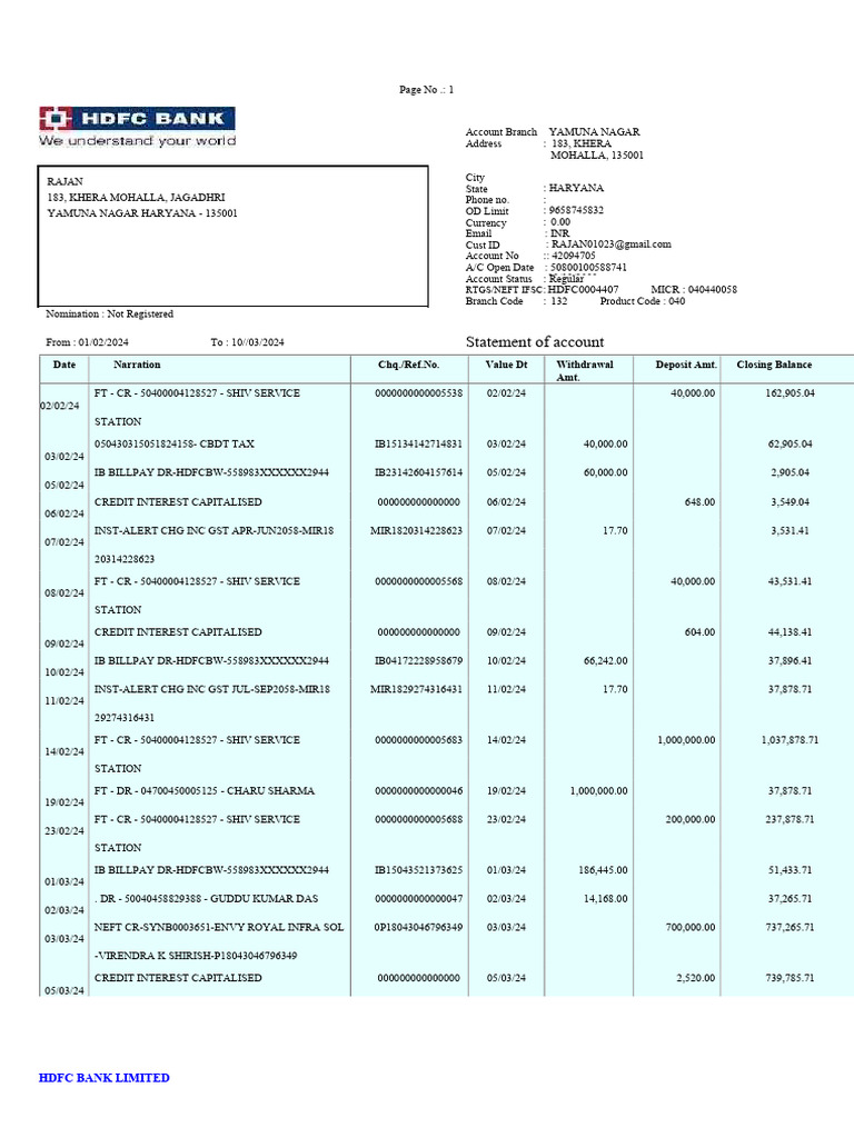 Rajan Bank Statement | PDF