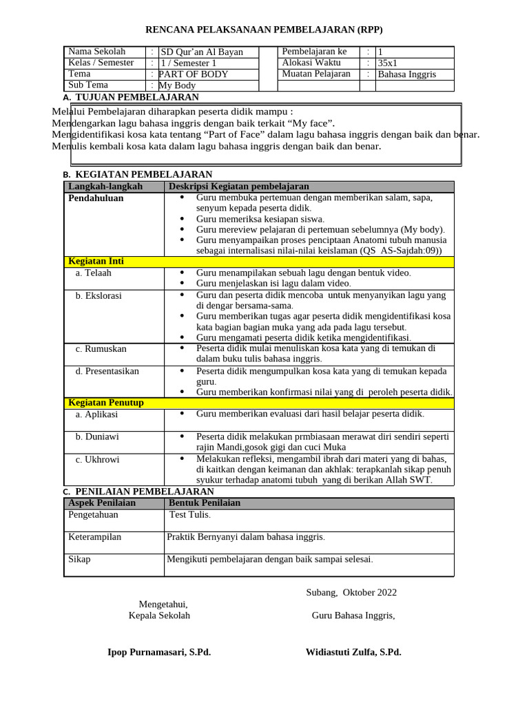 RPP Bing Mybody 1 | PDF