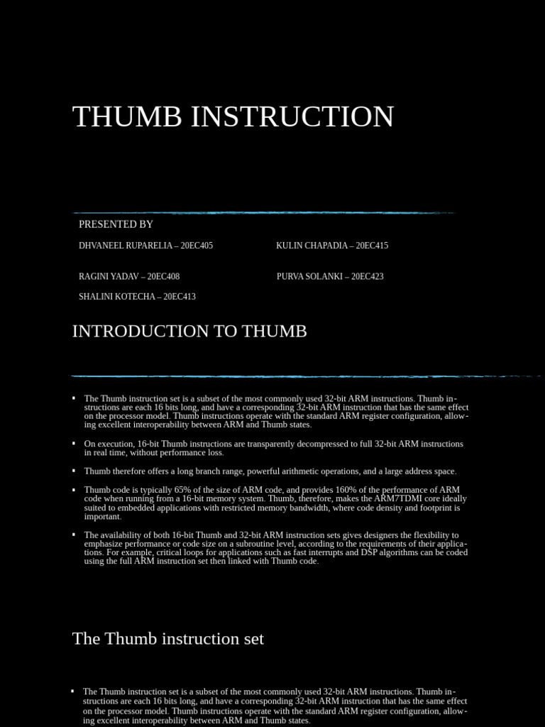 On Thumb Instruction Set | PDF