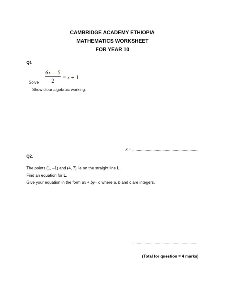 Year 10 Worksheet and Test 3 | PDF