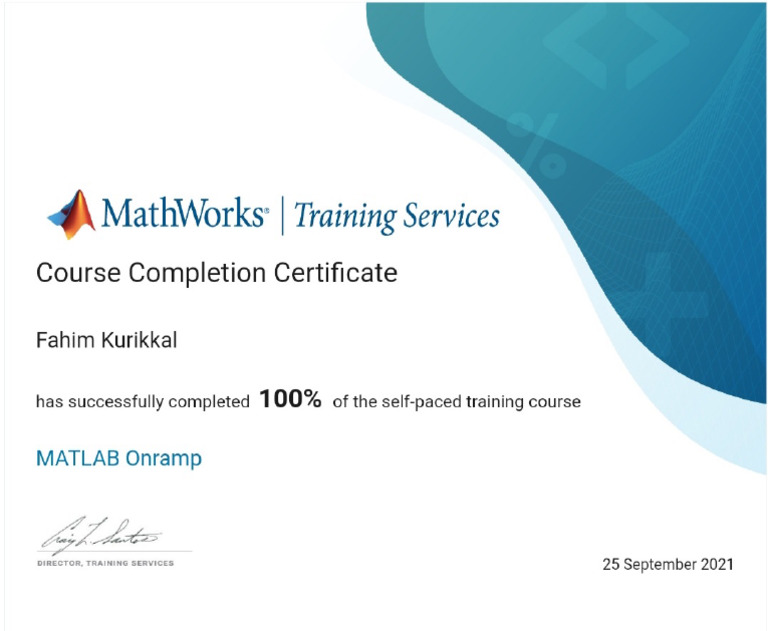 4nm19ee018 Matlab Certificate 1 | PDF