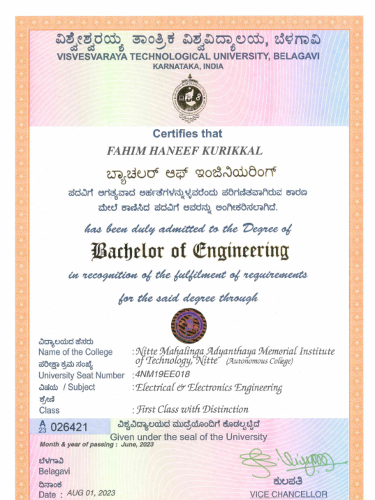 EE Engineering Certificate | PDF