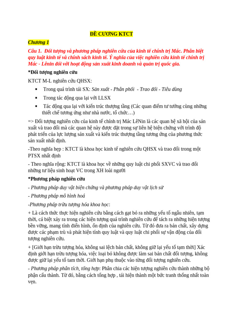 ĐỀ CƯƠNG KTCT TỰ LÀM | PDF