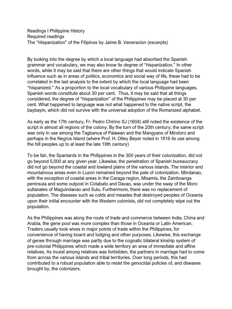 The "Hispanization" of The Filipinos | PDF