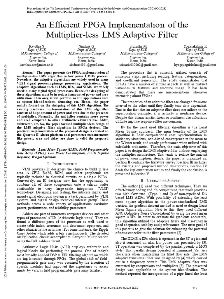 An Efficient FPGA Implementation of The Multiplier-Less LMS Adaptive ... An Efficient FPGA Implementation of The Multiplier-Less LMS Adaptive ...