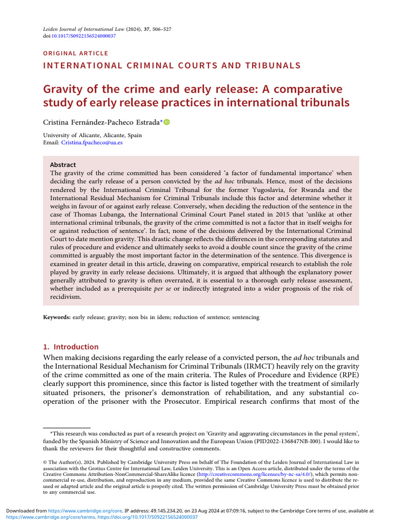 Gravity of The Crime and Early Release A Comparative Study of Early Release Practices in ...