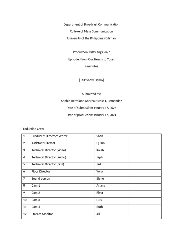 Talk Show Demo Script | PDF