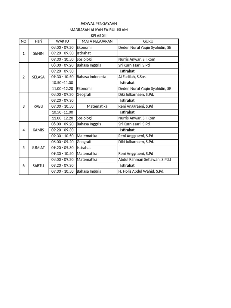 Jadwal Pengayaan Hari Libur | PDF