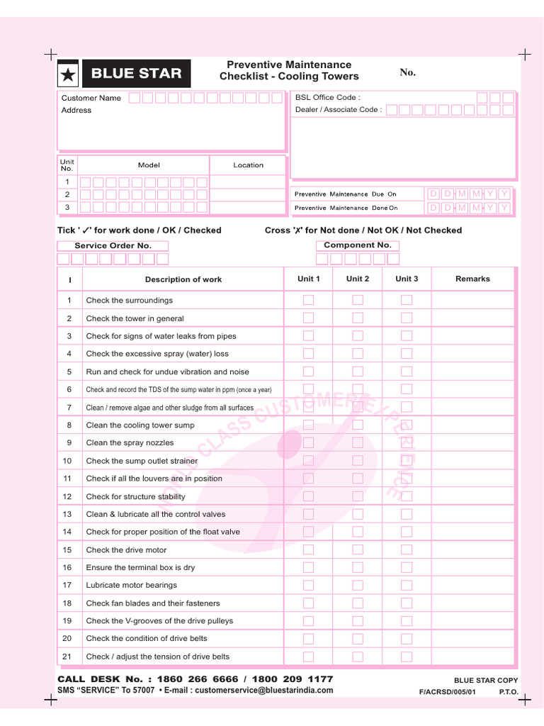 005-Cooling Tower PM Checklist | PDF