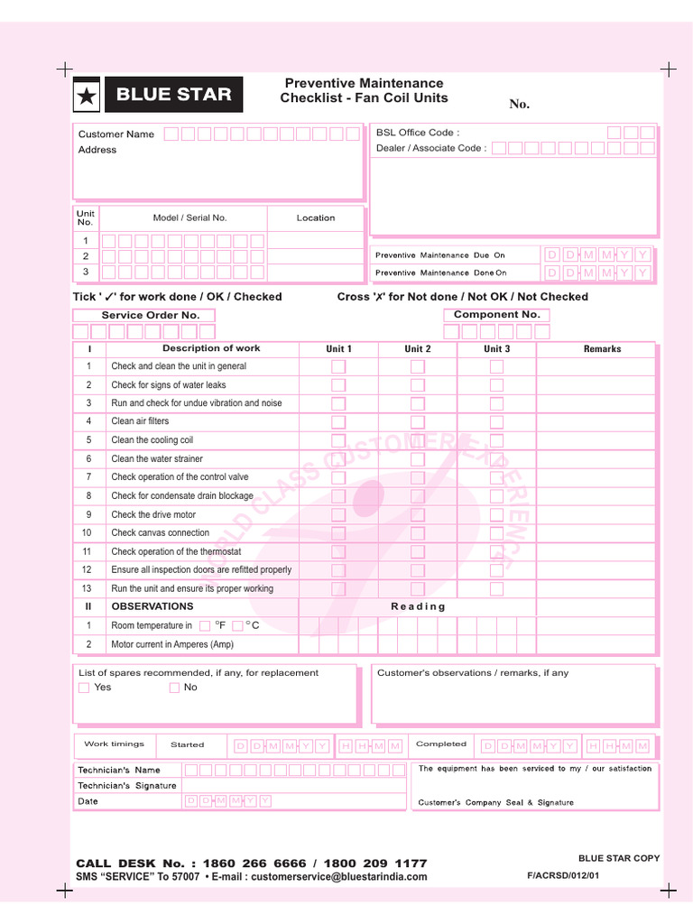 012-FCU PM Checklist | PDF