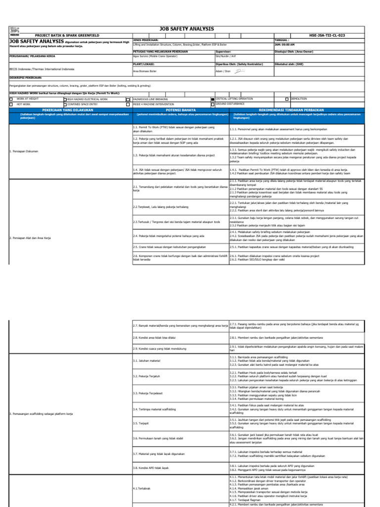 HSE-JSA-TII-CL-023 - Lifting and Installation Structure, Column ...