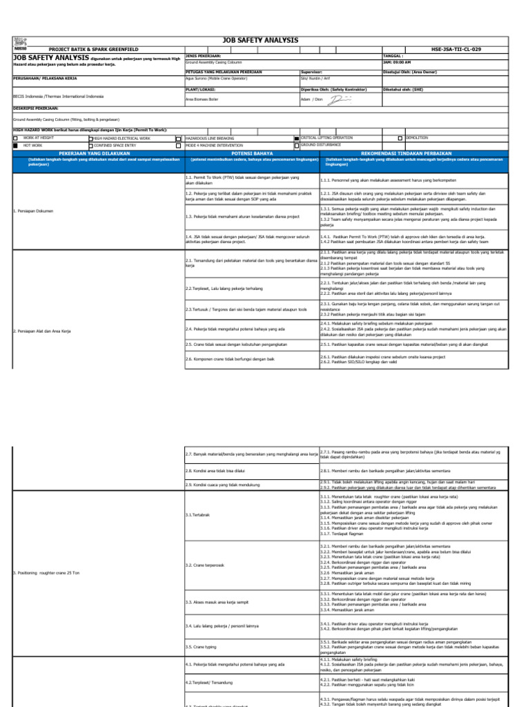 HSE-JSA-TII-CL-029 - Ground Assembly Casing Coloumn | PDF