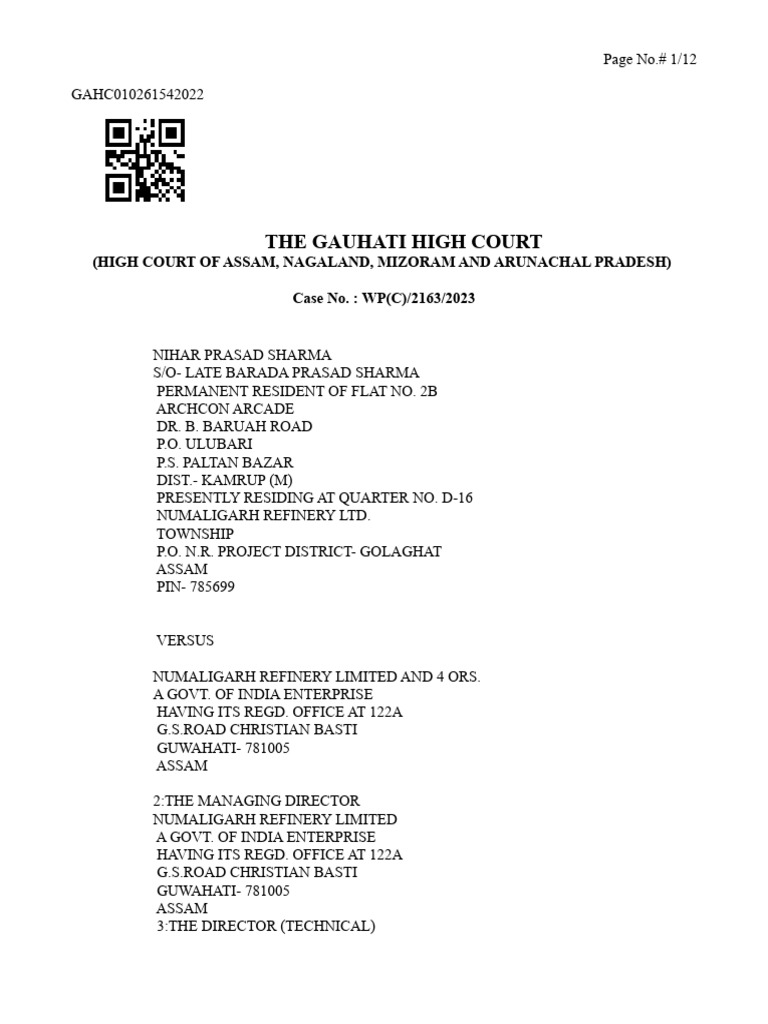 NIHAR PRASAD SHARMA Gauhati HC PDF