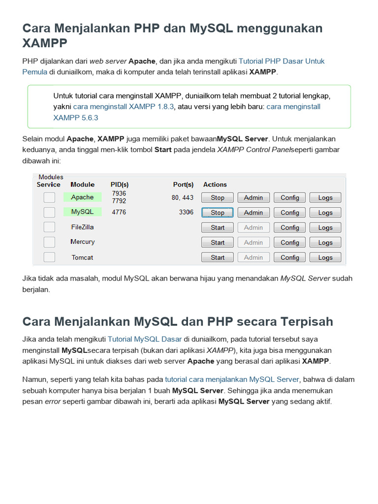 Cara Menjalankan PHP Dan MySQL Menggunak | PDF