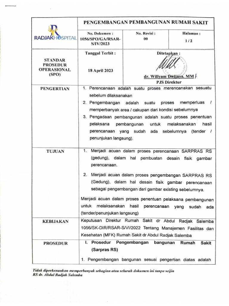 Spo Pengembangan Bangunan Rumah Sakit Pdf
