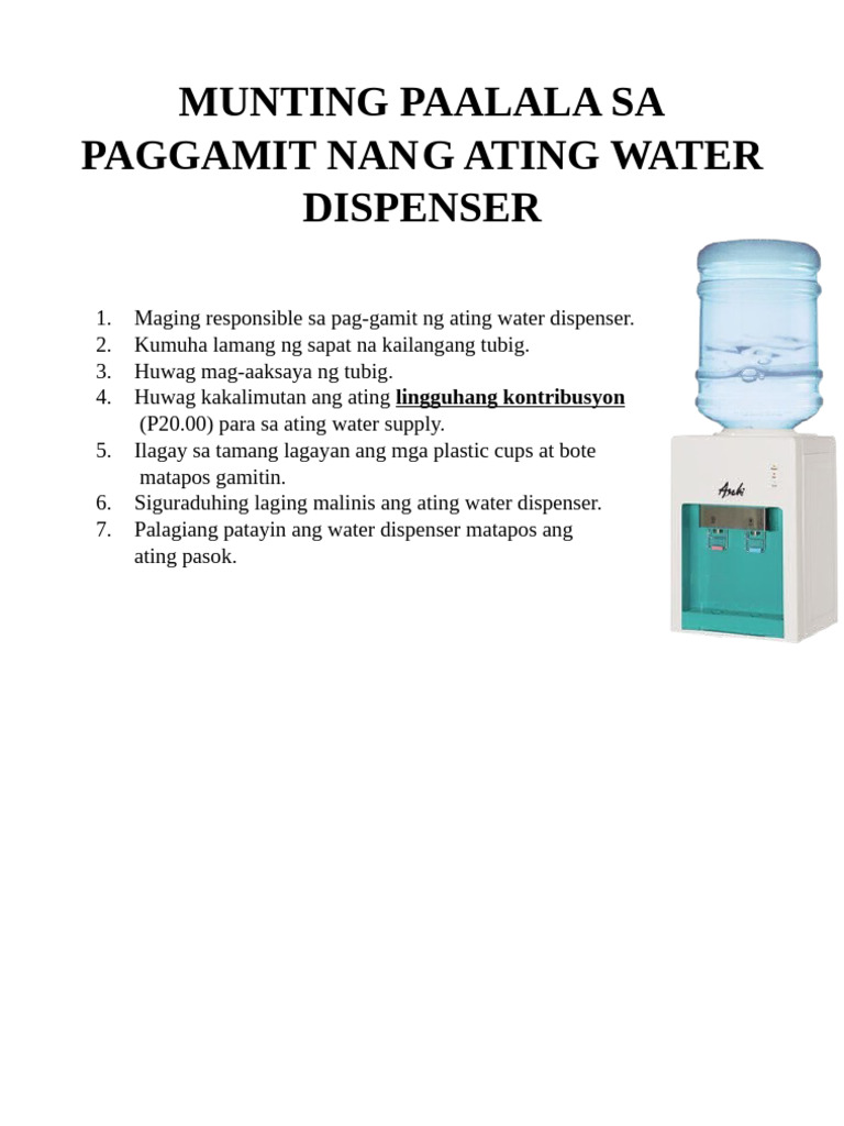 MUNTING PAALALA SA PAGGAMIT NAN G ATING WATER DISPENSER | PDF