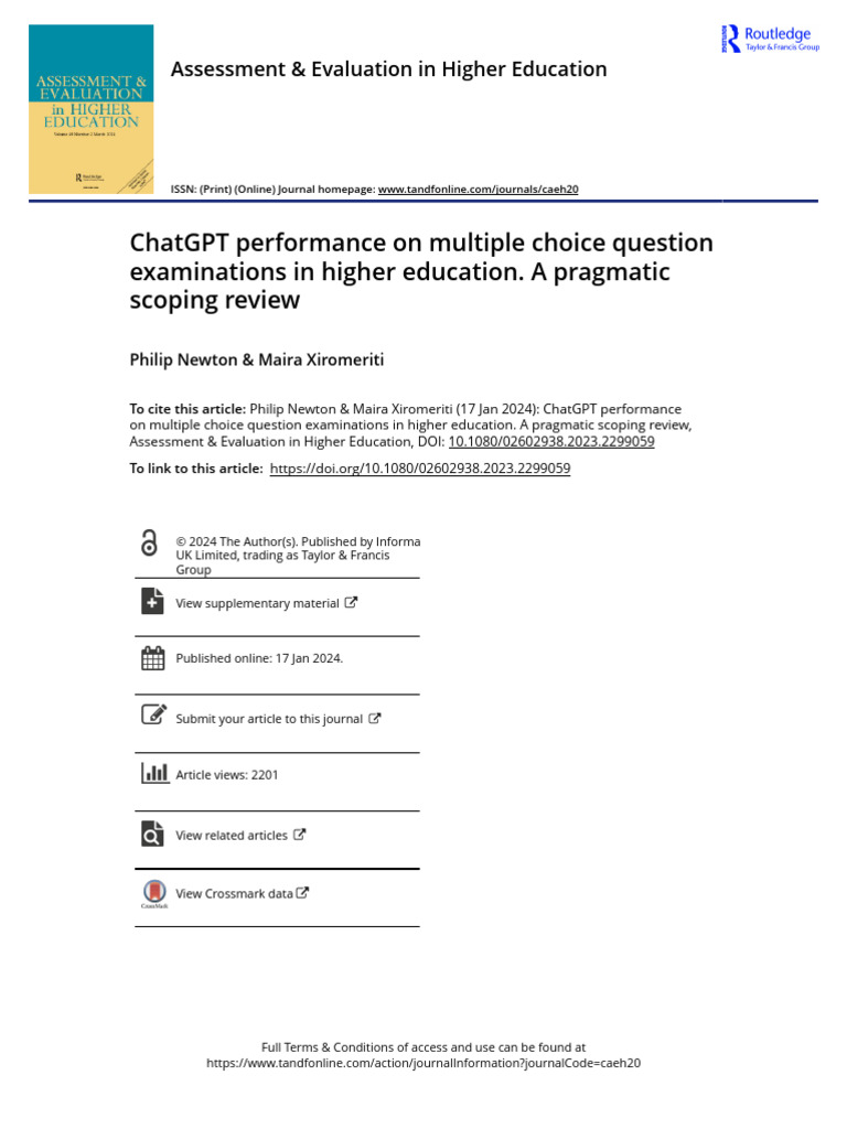 Chatgpt Performance On Multiple Choice Question Examinations in Higher ...