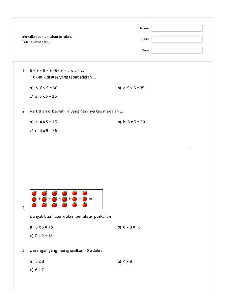 Quizizz - Perkalian Penjumlahan Berulang | PDF