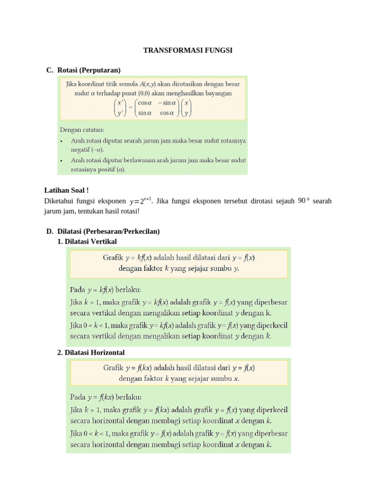 Math - VJ - Transformasi Fungsi (Rotasi, Dilatasi) | PDF