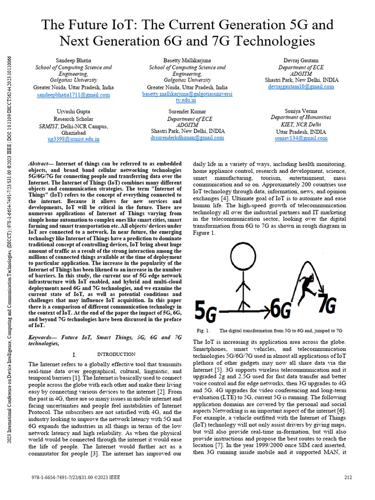The Future Iot The Current Generation 5g And Next Generation 6g And 7g Technologies Pdf