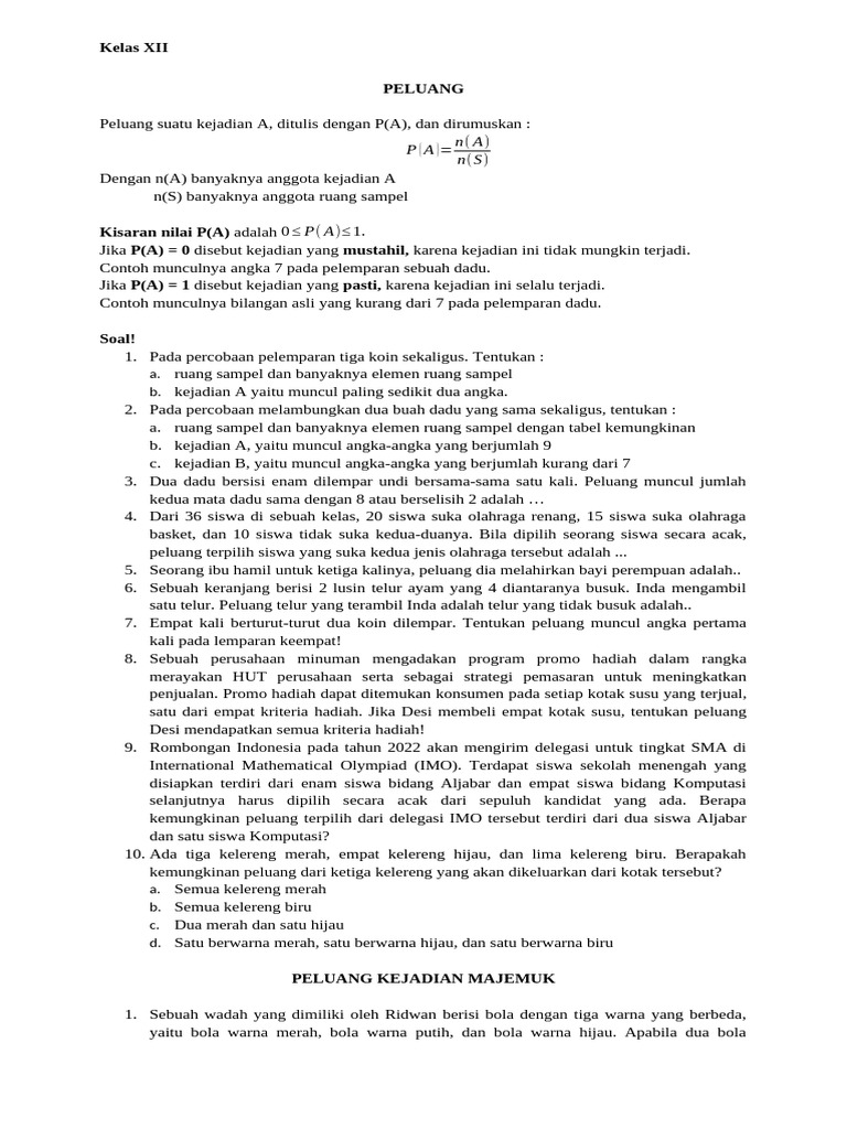 Mat VJ Peluang-1 | PDF