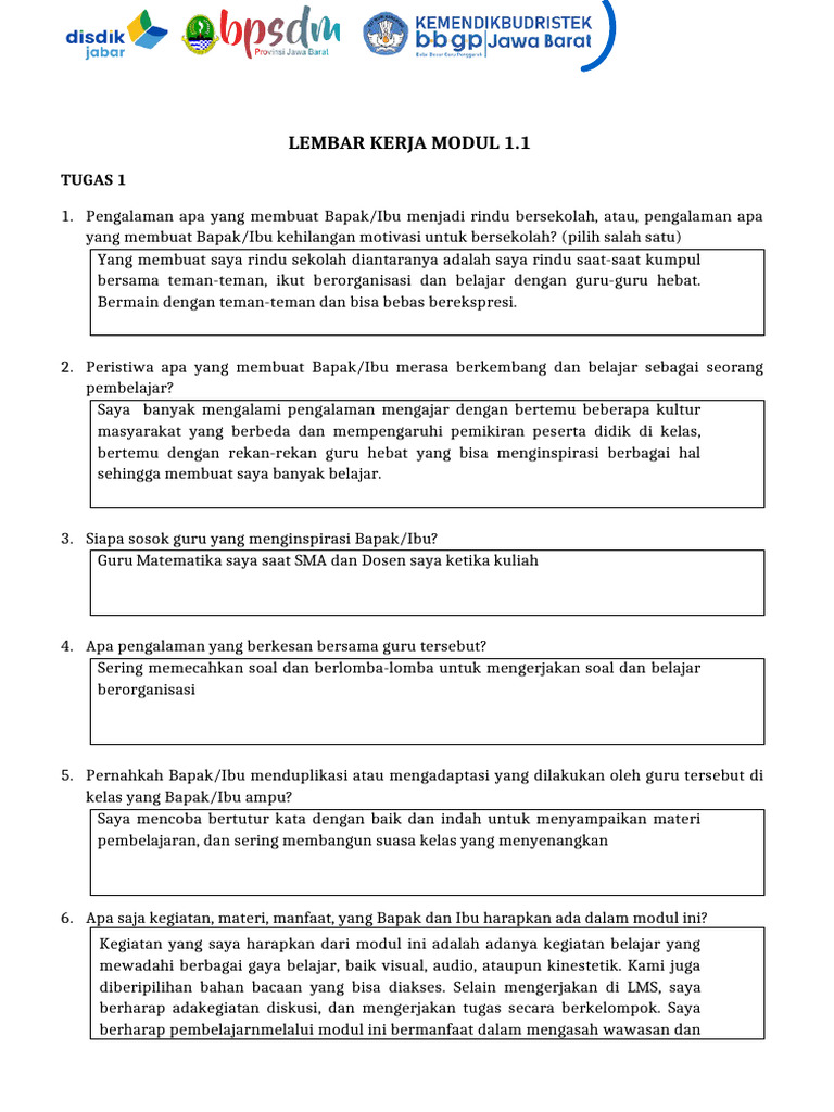 Lembar Kerja Modul 1.1: Tugas 1 | PDF