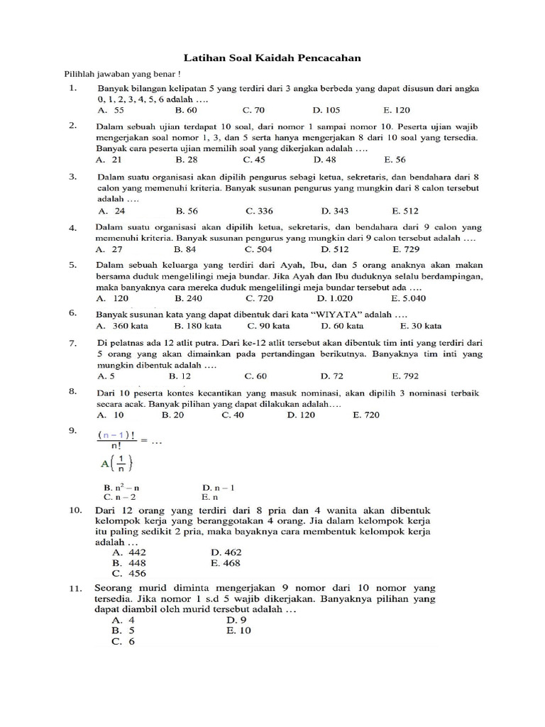 Math - PT - Latso 2 Kaidah Pencacahan | PDF