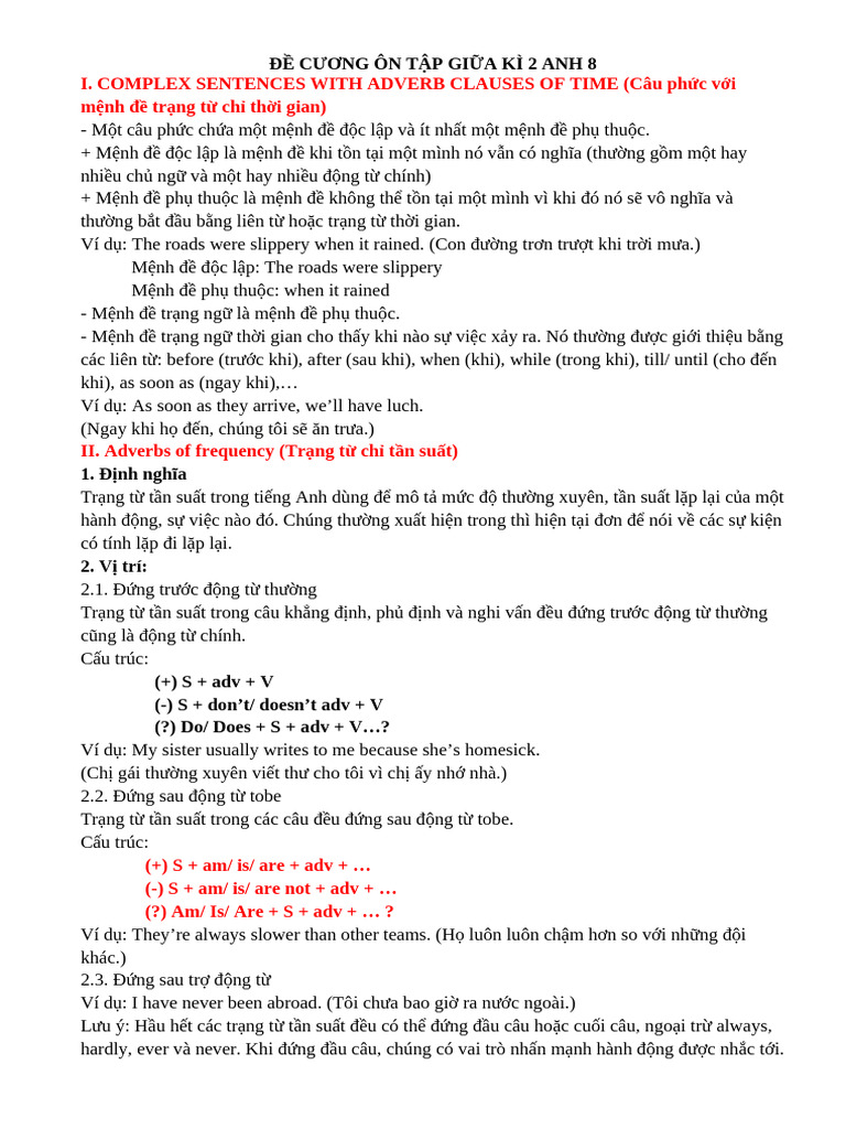 ĐỀ CƯƠNG ANH 8 | PDF