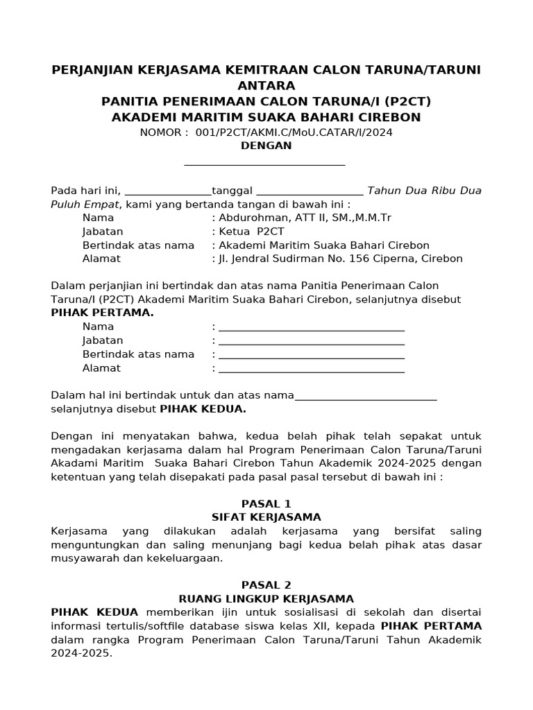 Mou AKMI Dan SMA FIX Angkatan 38 | PDF