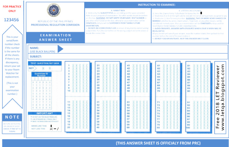 PRC Scantron Sheet PDF | PDF