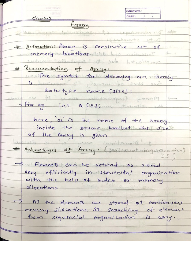 Chapter-2 Array HANDWRITTEN | PDF Chapter-2 Array HANDWRITTEN | PDF