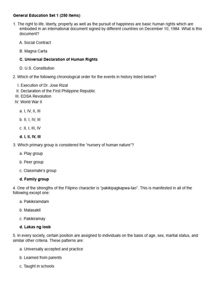 General Education 2015 2019answer Key | PDF