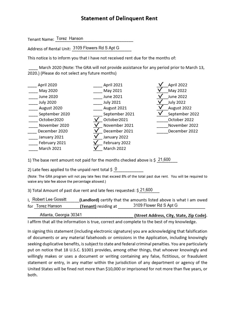 Statement of Delinquent Edited Sample | PDF